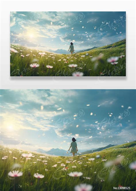 草坪花朵小女孩背景图图片下载红动中国