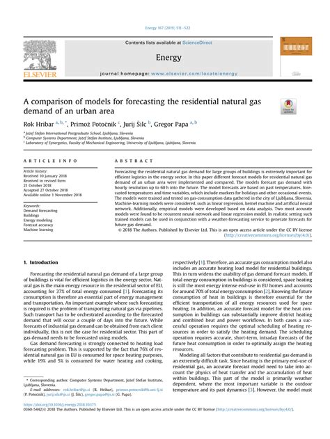 Pdf A Comparison Of Models For Forecasting The Residential Natural