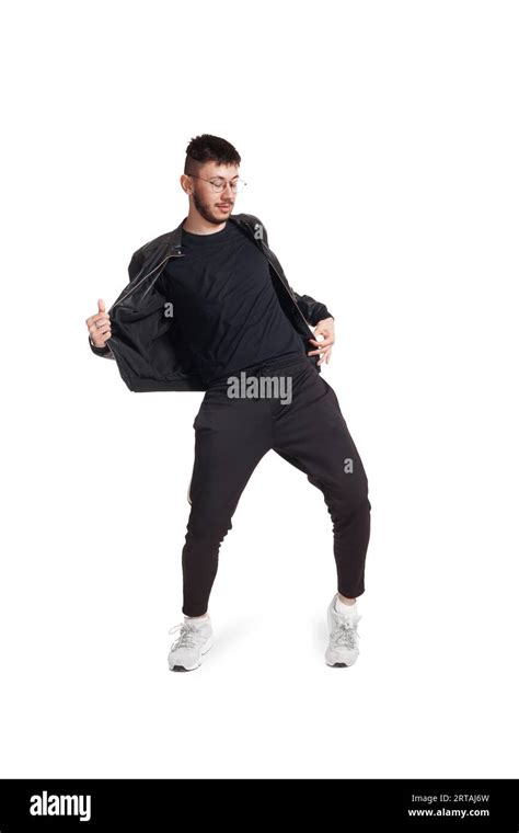 Full Length Photo Of A Funny Guy Dancing In Studio Isolated On White