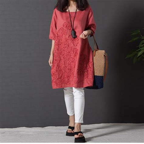 Купити Літня мода жінки вільні вишиті лляні короткі сукні дами випадкові O Neck сукні Joom