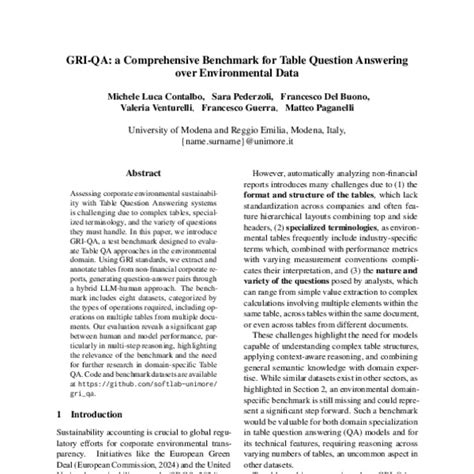 Gri Qa A Comprehensive Benchmark For Table Question Answering Over Environmental Data Acl