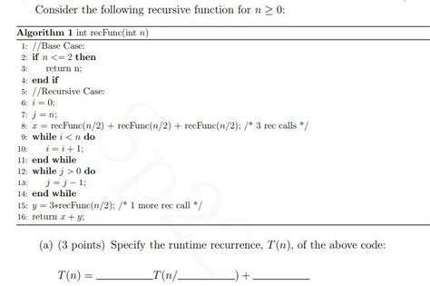 Solved Consider The Following Recursive Function For N 0