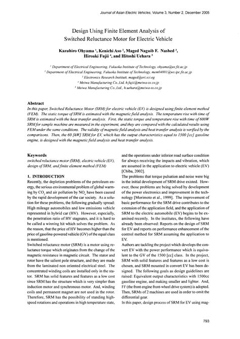 Pdf Design Using Finite Element Analysis Of Switched Reluctance Motor For Electric Vehicle