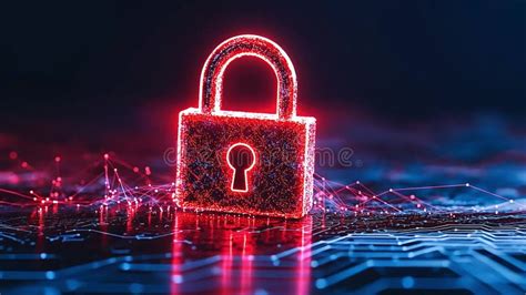 Glowing Red Padlock On A Circuit Board With Blue Lines Representing Cyber Security And Data