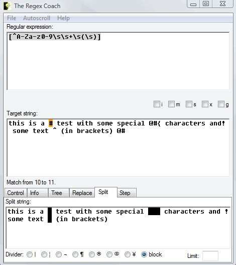 the regex coach screenshot and download at