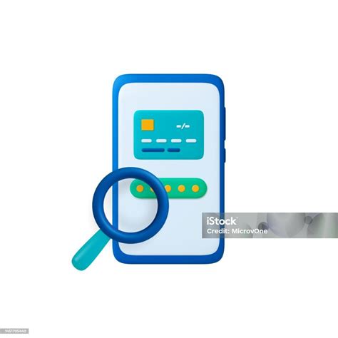 디지털 지불 보안 3d 개념입니다 스마트폰 뱅킹 앱 또는 결제 양식 돋보기 모양 암호 신용 직불 카드 온라인 벡터 비즈니스 아이콘 3차원 형태에 대한 스톡 벡터 아트 및