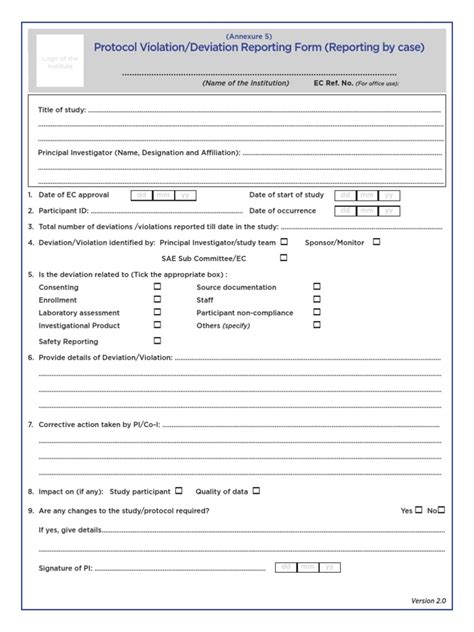 Protocol Violationdeviation Reporting Form Reporting By Case Pdf