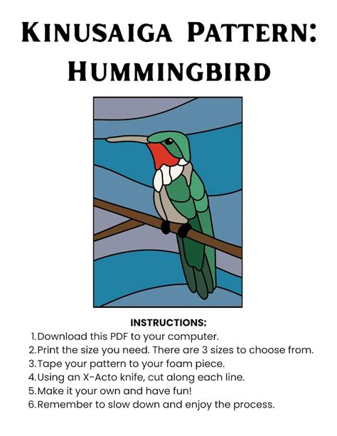Kinusaiga Hummingbird Pattern Instant Digital Download 3 Sizes
