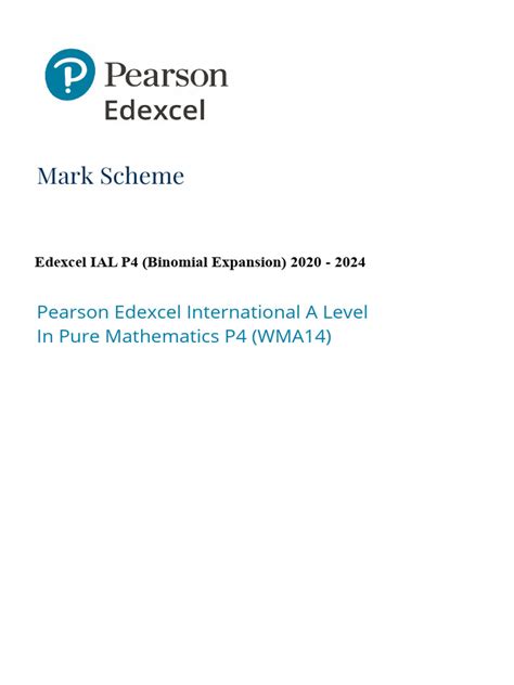 Edexcel Ial P4 Binomial Expansion 2020 2024 Ms Pdf Elementary
