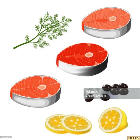 빨간 물고기입니다 연어 슬라이스를 잘라 흰색 배경에 고립 되는 연어 스테이크 벡터는 물고기의 그림 0명에 대한 스톡 벡터 아트