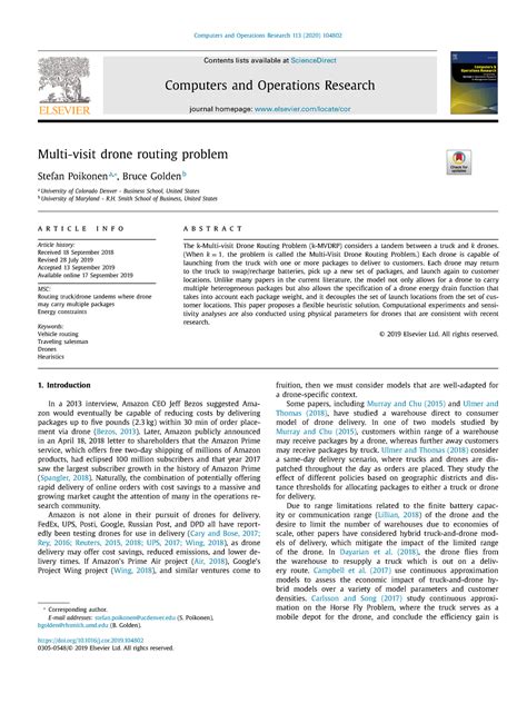 Multi Visit Drone Routing Problem Computers And Operations Research 113 2020 104802 Contents