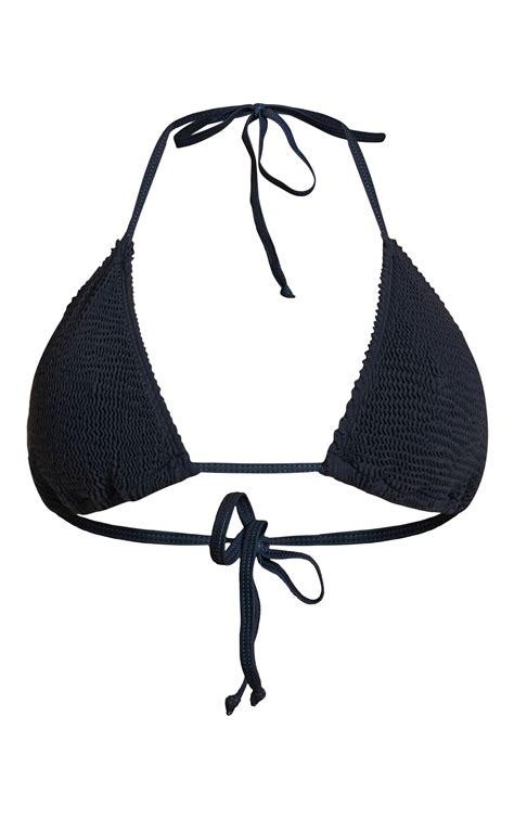 Navy Crinkle Triangle Bikini Top Swimwear Plt