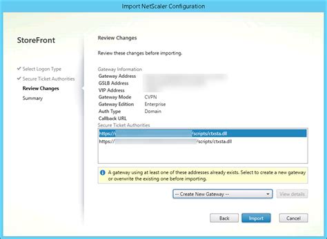 Import A NetScaler Gateway StoreFront