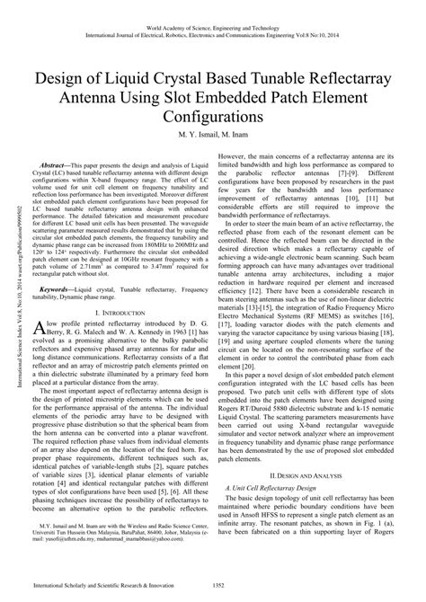 Pdf Design Of Liquid Crystal Based Tunable Reflectarray Antenna Using
