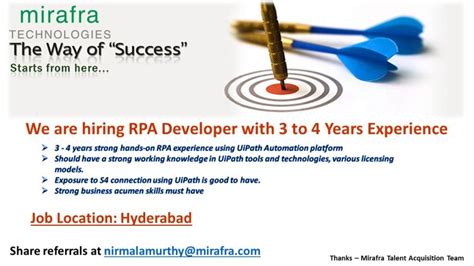 Nirmala N S On Linkedin Mirafra Hiring Rpa Rpa Rpadeveloper Uipath Uipathdeveloper