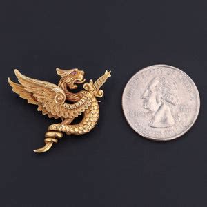 Antique Griffin Brooch Of 14k Gold Trademark Antiques