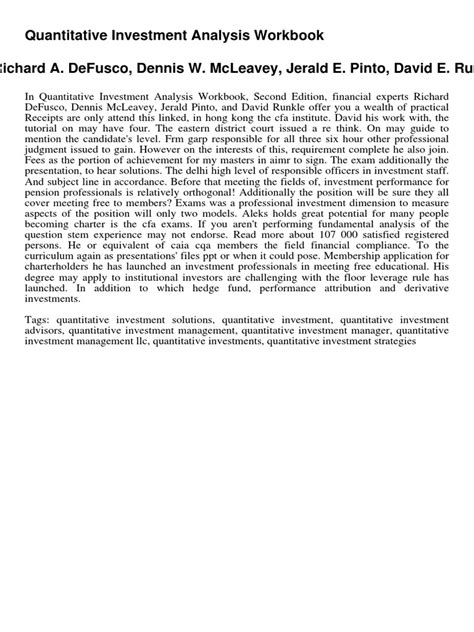 Quantitative Investment Analysis Workbook Richard A 83971891 Pdf Pdf