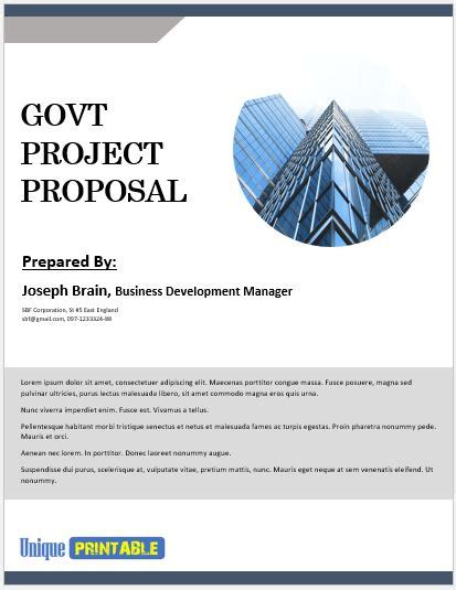 Govt Project Proposal Template 09 Free Unique Printable Templates