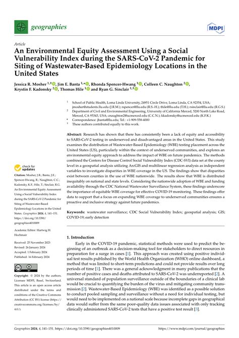 Pdf An Environmental Equity Assessment Using A Social Vulnerability Index During The Sars Cov