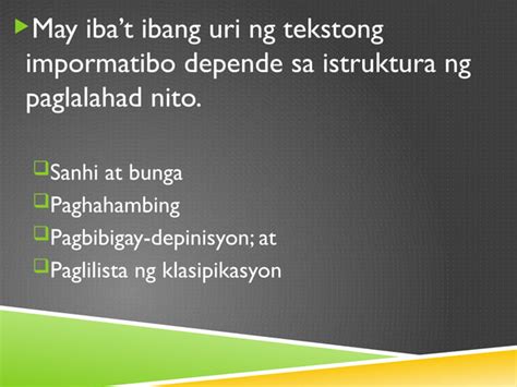 Ibat Ibang Uri Ng Teksto Tekstong Impormatibo Pptx