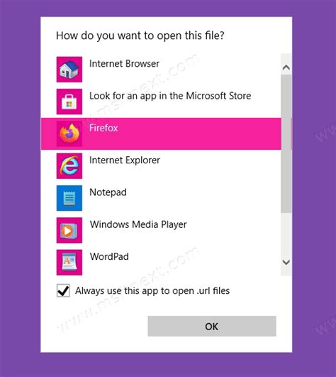 how to open web shortcut in any browser rather than default