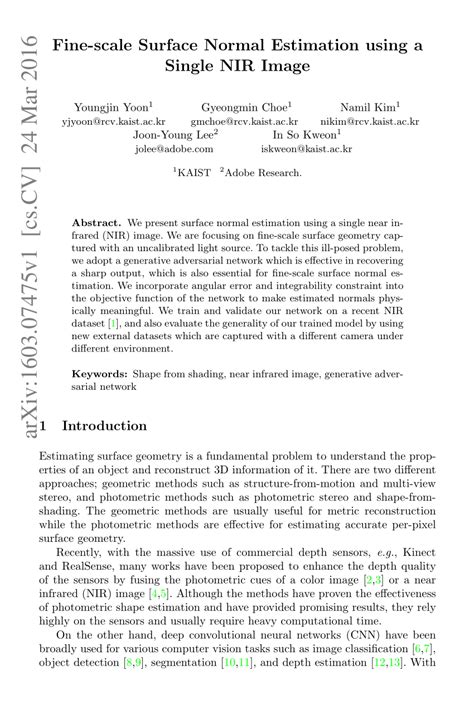 Pdf Fine Scale Surface Normal Estimation Using A Single Nir Image