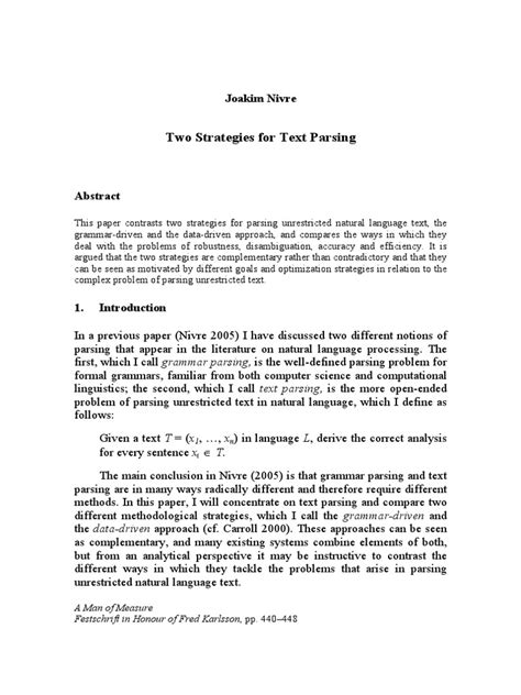 two strategies for text parsing joakim nivre pdf parsing robust