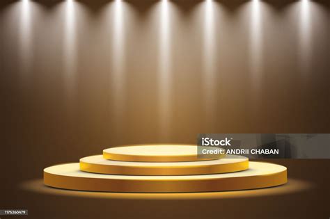 어두운 배경 첫 번째 장소 명성과 인기에 스포트 라이트와 황금 연단 벡터 일러스트레이션 1위에 대한 스톡 벡터 아트 및 기타 이미지 Istock