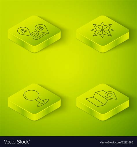 Set Isometric Wind Rose Push Pin Folded Map Vector Image