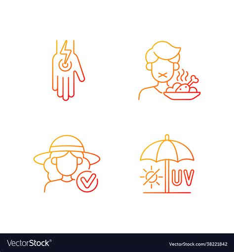 Sunstroke And Sunburn Gradient Linear Icons Set Vector Image
