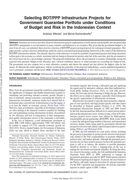 Selceting Bot Ppp Infrastructure Projects For Goverment Guarantee Protfolio Under Conditions Of