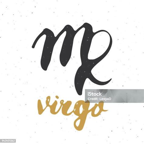조디악 기호 처녀자리와 글자입니다 손으로 그린된 운세 점성술 기호 그런 지 질감 디자인 인쇄 술 인쇄 벡터 일러스트 레이 션 게자리에 대한 스톡 벡터 아트 및 기타 이미지
