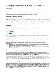 Handling Exceptions In C Doc Handling Exceptions In C And C Part Robert Schmidt Introduction