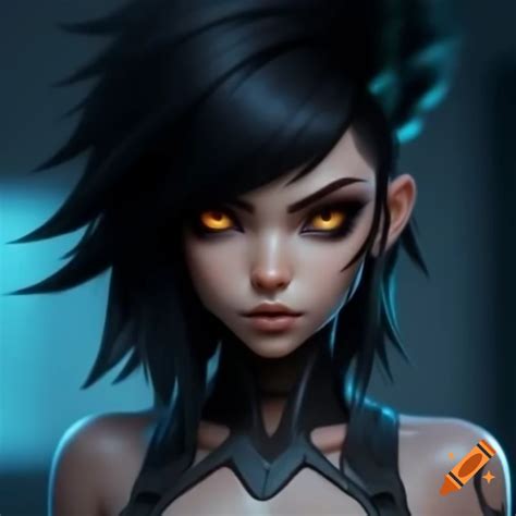 Cyberpunk Netrunner Girl With Black Hair And Amber Eyes In High Definition On Craiyon