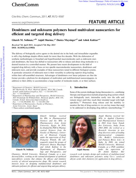Pdf Cheminform Abstract Dendrimers And Miktoarm Polymers Based Multivalent Nanocarriers For