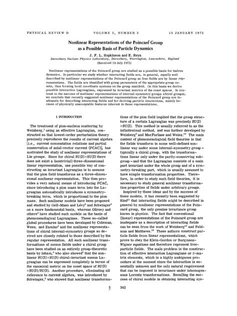 Nonlinear Representations Of The Poincare Group A Pdf Group