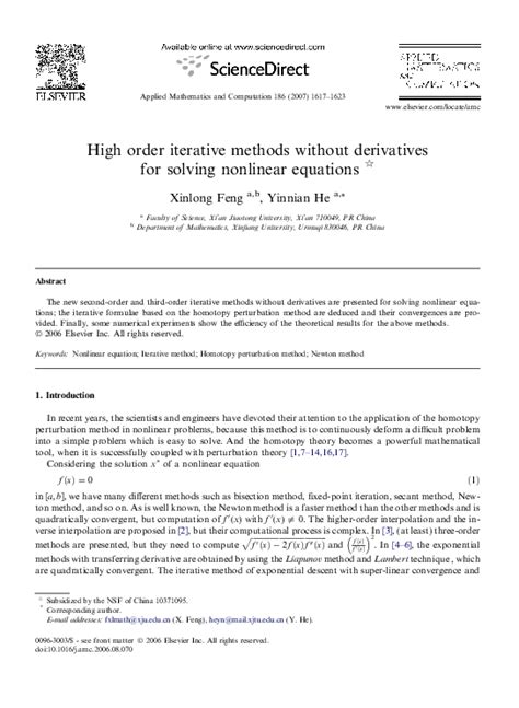 Pdf High Order Iterative Methods Without Derivatives For Solving Non
