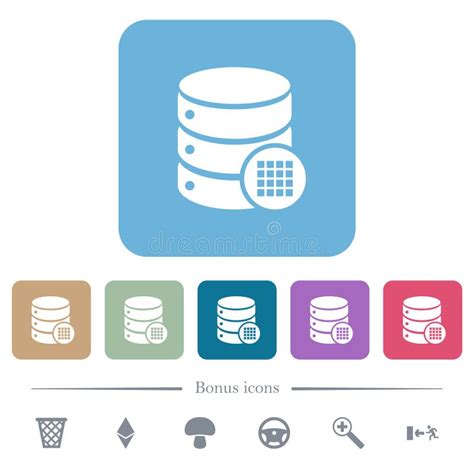 Database Table Cells Flat Icons On Color Rounded Square Backgrounds
