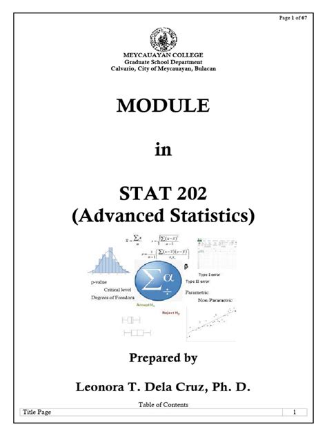 Module In Advanced Statistics Revised Pdf Statistics Sampling