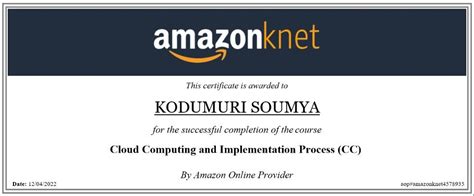 Amazon Cloudcomputing Certificateofcompletion Soumya Kodumuri