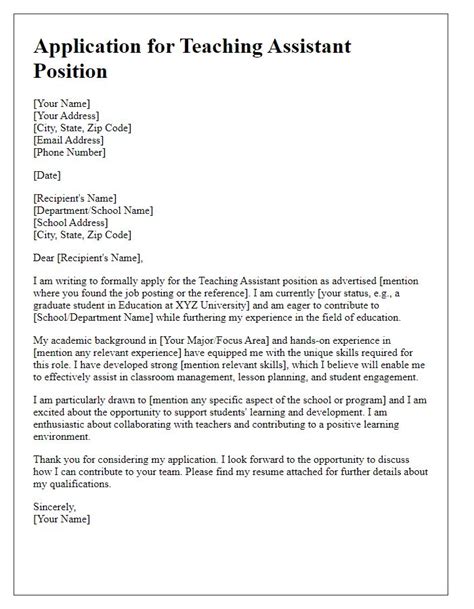 Letter Template For Teaching Assistant Application Free Samples In Pdf Letterin