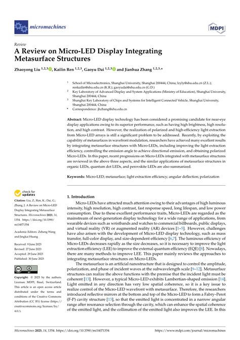 Pdf A Review On Micro Led Display Integrating Metasurface Structures