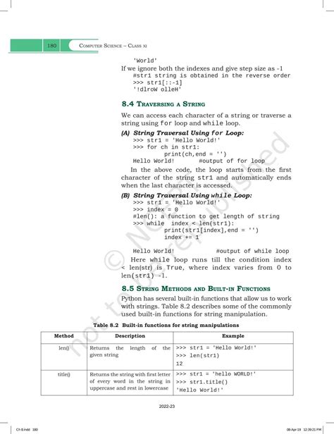 Ncert Book For Class 11 Computer Science Chapter 8 Strings