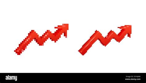 Two Red Zigzag Upward Arrows Displaying Growth Or Increase Concept In Simple Pixel Art Style
