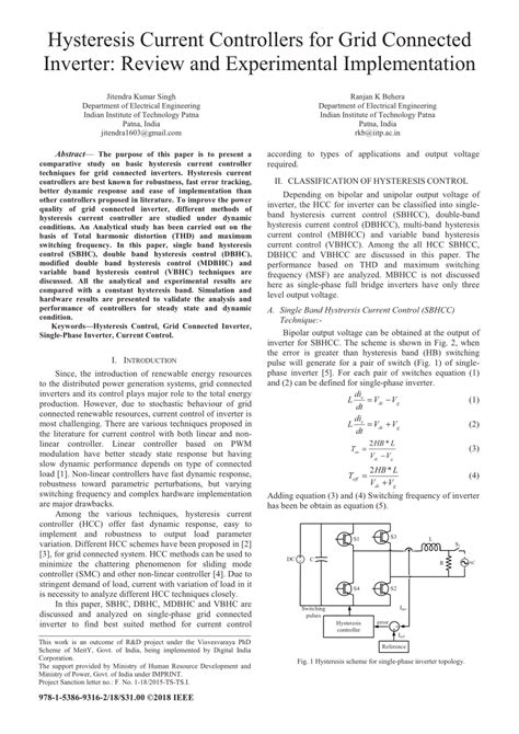 Pdf Hysteresis Current Controllers For Grid Connected Inverter Review And Experimental