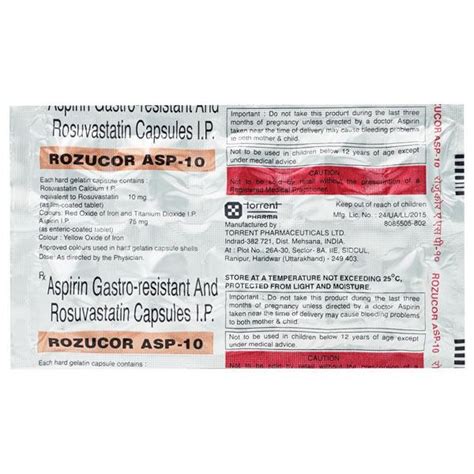 Rozucor Asp 10 Capsule Acetyl Salicylic Acid And Rosuvastatin Combo