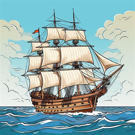 Premium Photo Cartoon Drawing Of A Sailing Ship In The Ocean With