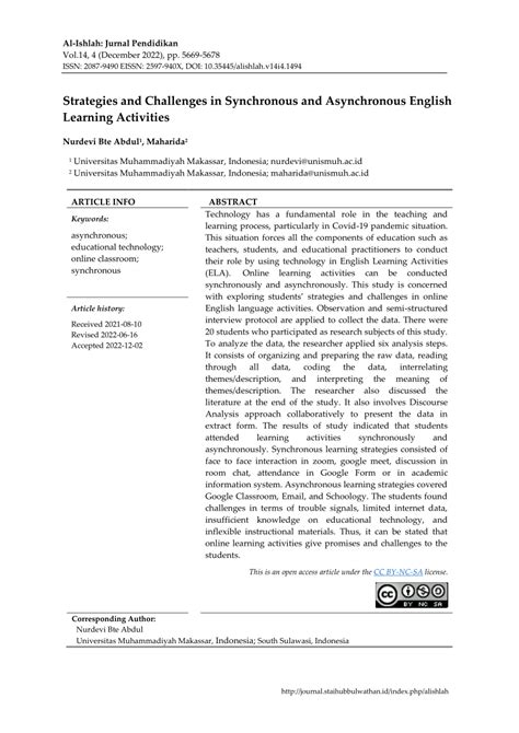 Pdf Strategies And Challenges In Synchronous And Asynchronous English Learning Activities