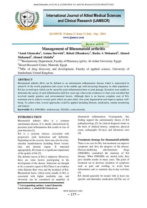 Management Of Rheumatoid Arthritis