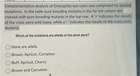 Solved Complementation Analysis Of Drosophila Eye Color Was
